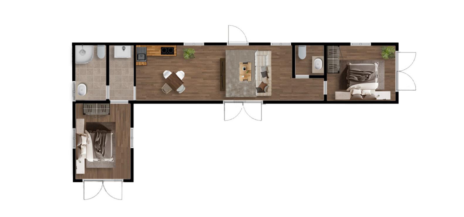 L Shaped Shipping Container Home - HIG HOUSE